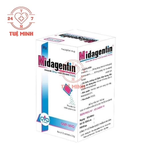 Midagentin 250/62,5 - Thuốc điều trị nhiễm khuẩn do vi khuẩn nhạy cảm